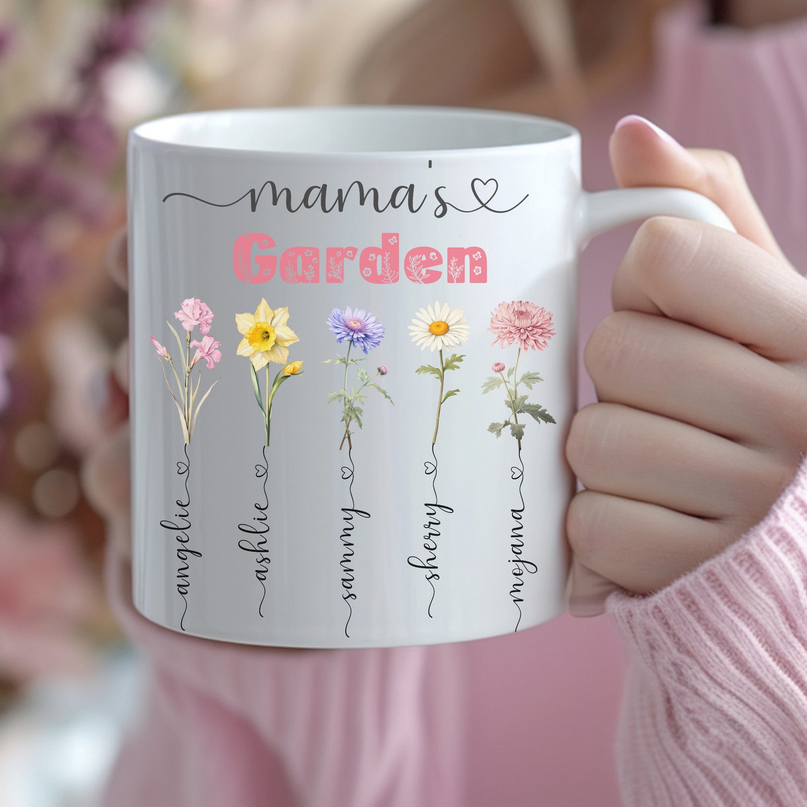Personalized Birth Flower Mug With Name Custom Floral Plant Mom Mug ...
