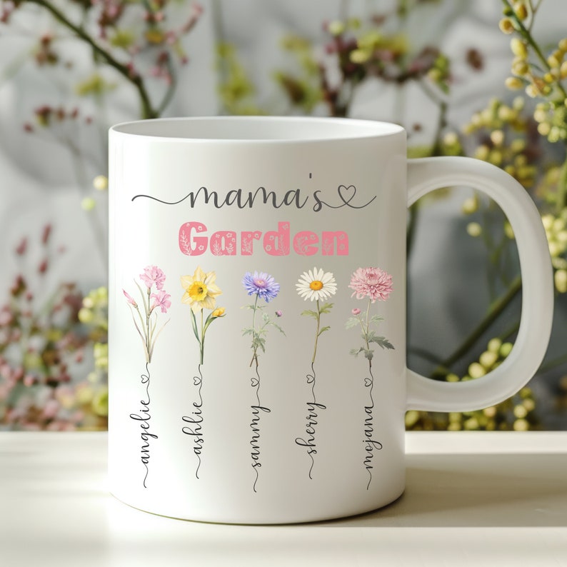 Personalized Birth Flower Mug With Name Custom Floral Plant Mom Mug ...