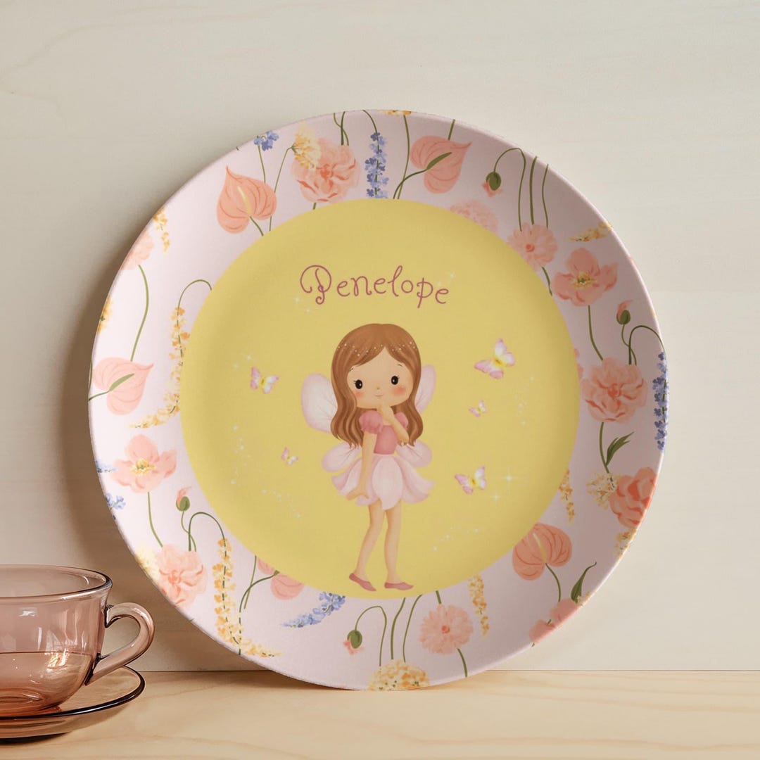 Personalized Fairy Plate for Kids – Pink Floral Custom Name Plate, 10 ...