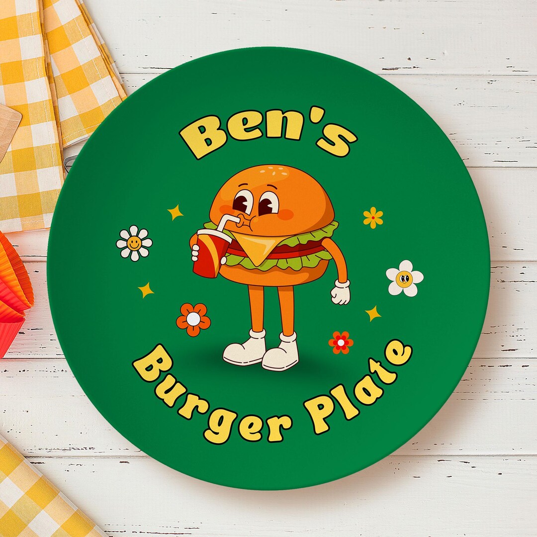Personalized Burger Plate for Kids: Groovy Custom Dinnerware - Etsy