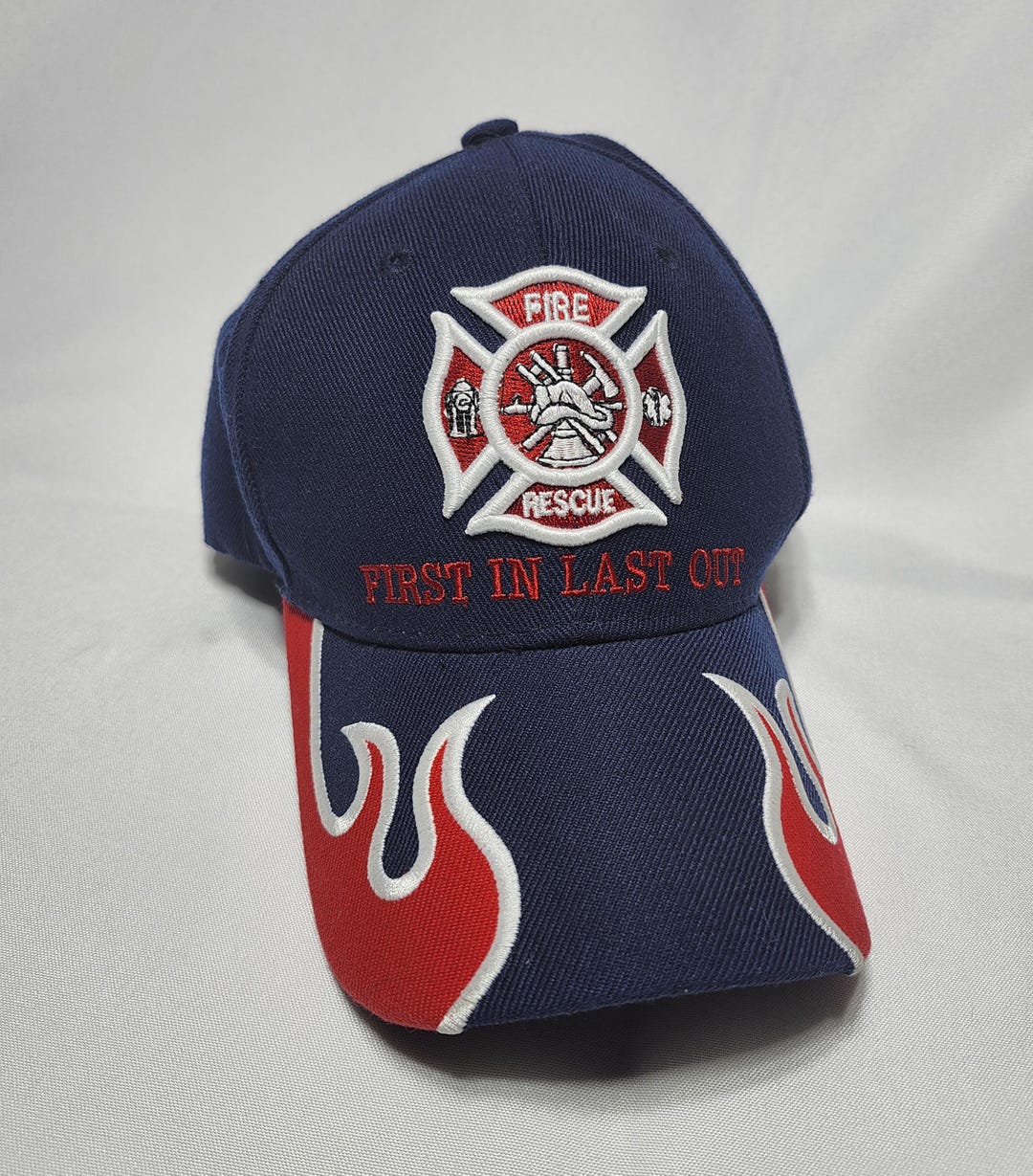 First in First Out Fire Department Rescue EMS Flame Cap Hat Adult ...