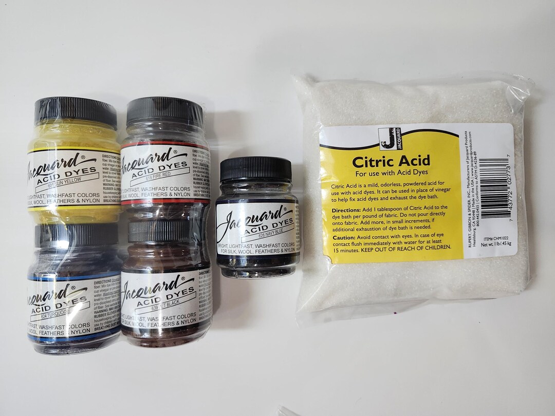 Jacquard Acid Dyes 6 Color Lot& 1 Lb Citric Acid Powder. PLEASE READ ...