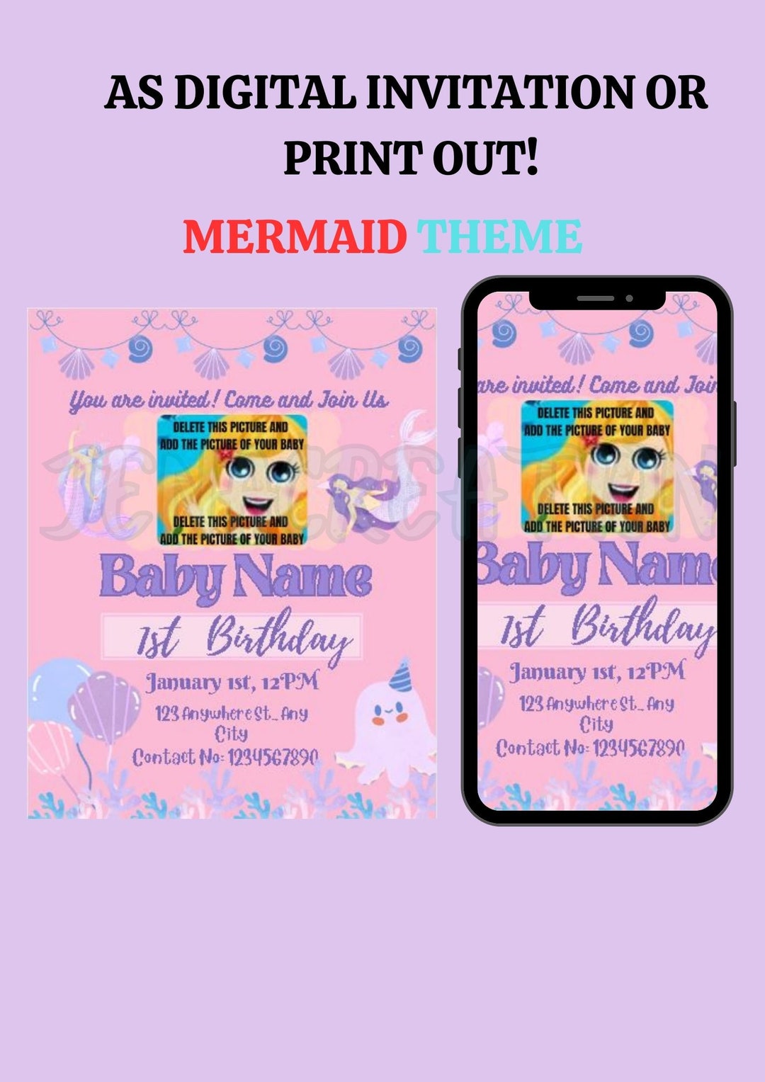 Editable CANVA MERMAID Theme Birthday Party Invitation Modifiable ...