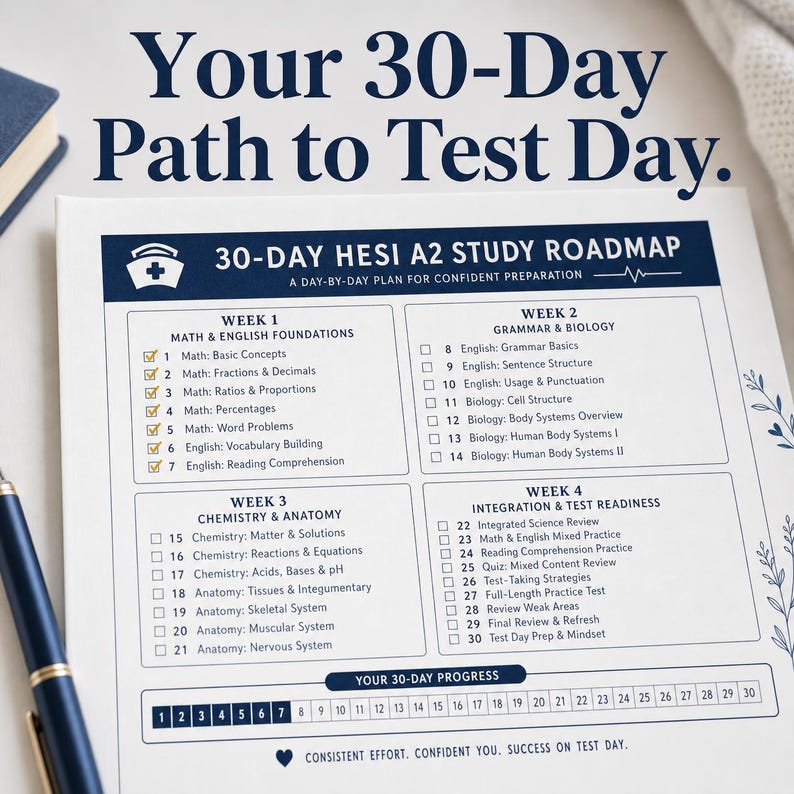 HESI A2 Study Guide Printable | Nursing School Admission Prep Workbook ...