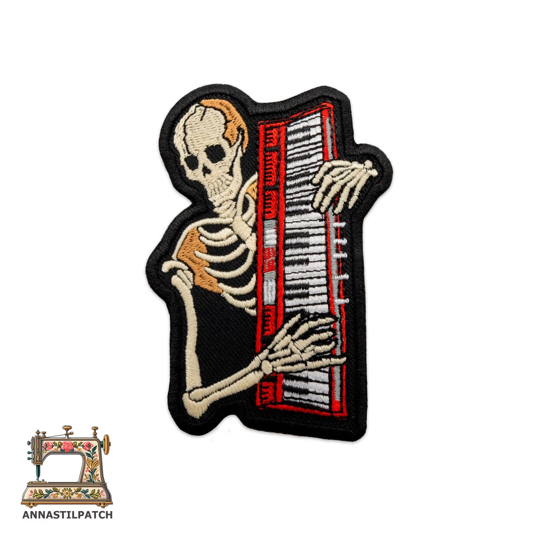 Skeleton Plays Digital Keyboard Synthesizer Embroidered Patch Iron On ...