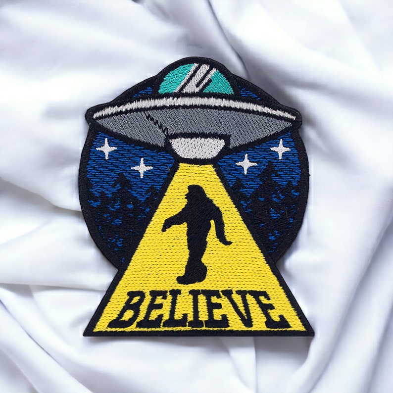 Set of the 3 Ufo Embroidered Patches. No Bad Trips, Alien Research Teaam, Yeti Bigfoot. Pocket ...