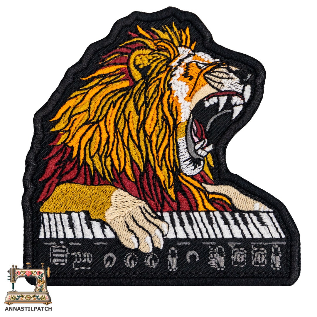 Angry Lion With Shaggy Mane Plays Rock on the Piano Embroidered Patch ...