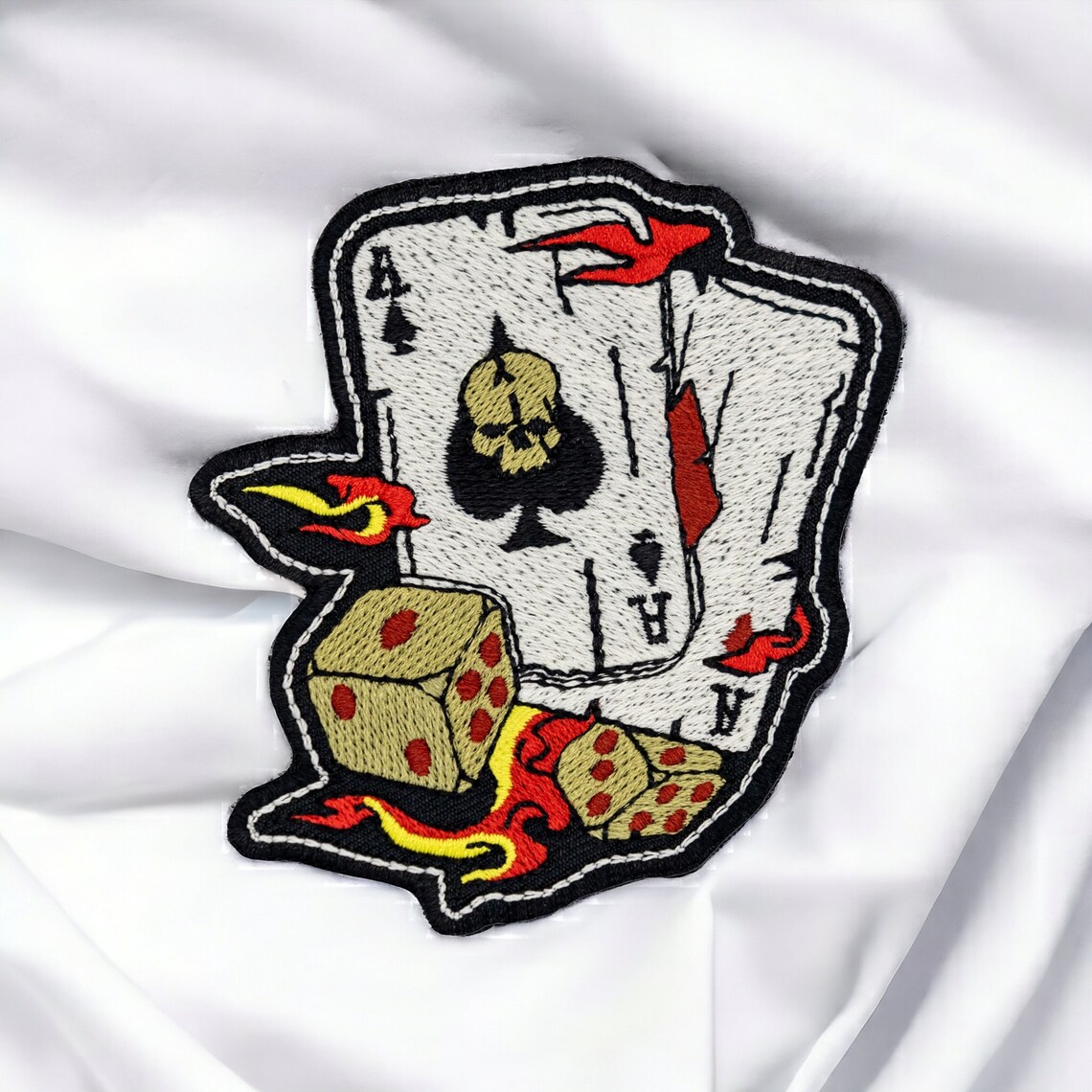 Pair of Aces With Dice on Fire Embroidered Patch Iron On. Size: 3,9x3,3 ...