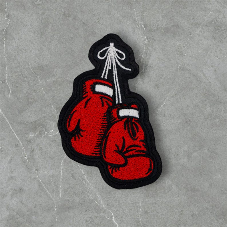 Red Boxing Gloves Tied Together Embroidered Patch Iron On. Size: 3.9 X ...