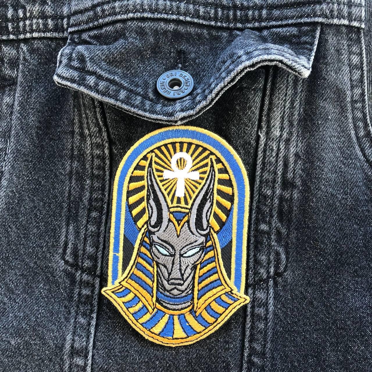 Egyptian Mystique Skull Sphinx Pharaoh Mummy Embroidered Patch. Size 5 X 3.5 Inches. Anubis Head ...