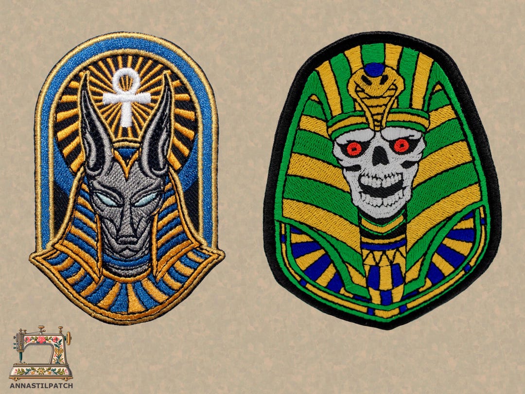 Egyptian Mystique Skull Sphinx Pharaoh Mummy Embroidered Patch. Size 5 X 3.5 Inches. Anubis Head ...