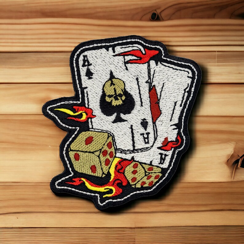 Pair of Aces With Dice on Fire Embroidered Patch Iron On. Size: 3,9x3,3 ...