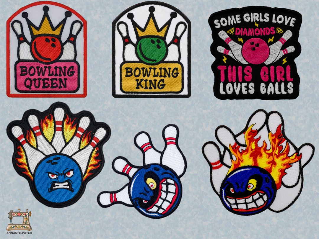 Bundle of the 7 Embroidered Patches Dedicated to Bowling. Pins in Flame ...