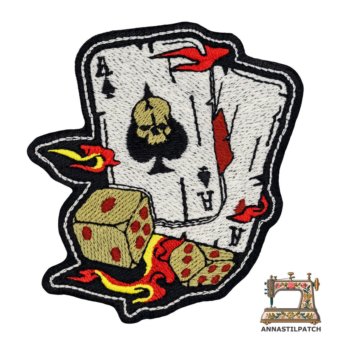 Pair of Aces With Dice on Fire Embroidered Patch Iron On. Size: 3,9x3,3 ...