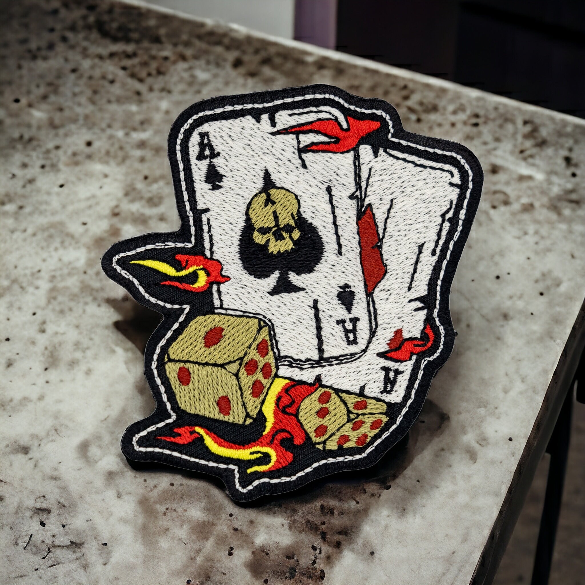 Pair of Aces With Dice on Fire Embroidered Patch Iron On. Size: 3,9x3,3 ...