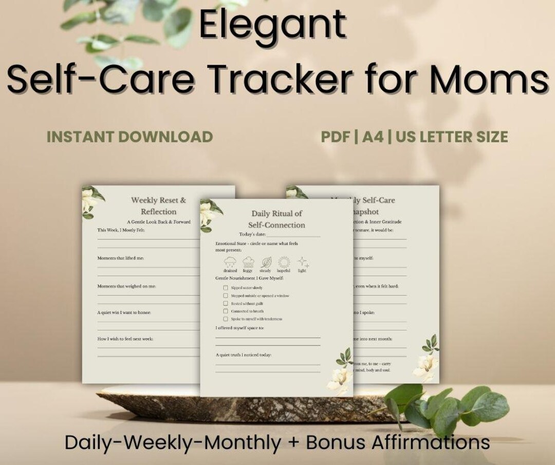 Elegant Self-care Tracker for Moms | Daily, Weekly & Monthly Reflection ...