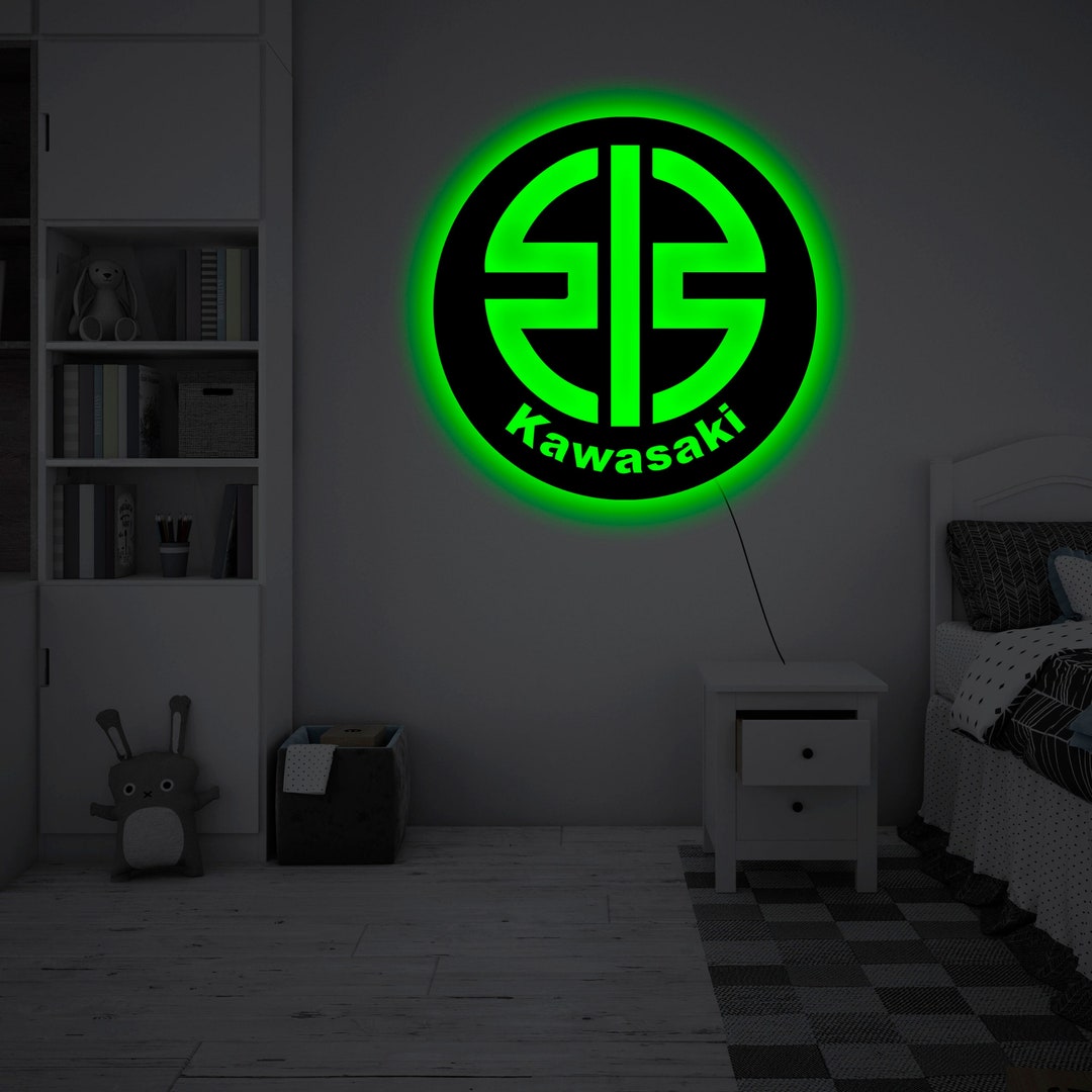 Kawasaki Inspired LED Wooden Wall Hanging Decor Motorcycle Led Wall Art ...