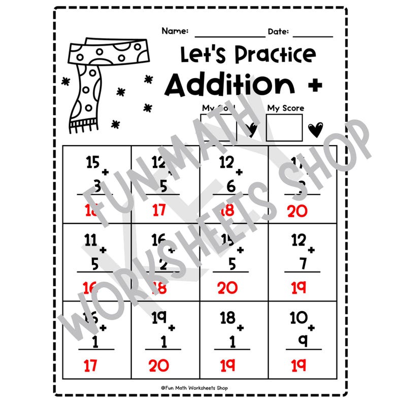 Winter Math Worksheets: Addition & Subtraction to 20 (PDF) - Etsy
