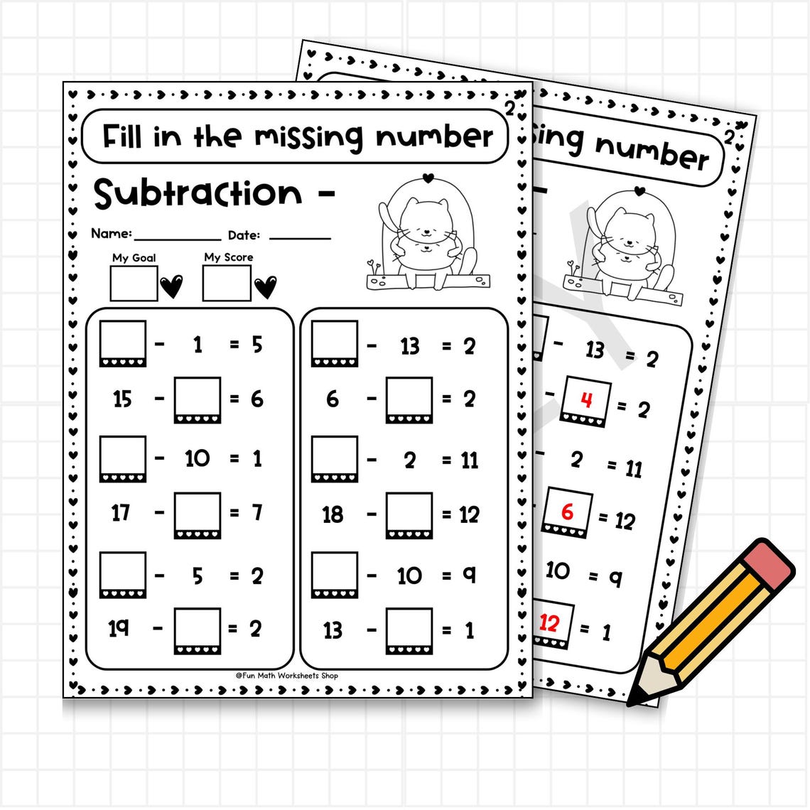 Valentine Math Worksheets: Fill in the Missing Number, Addition ...