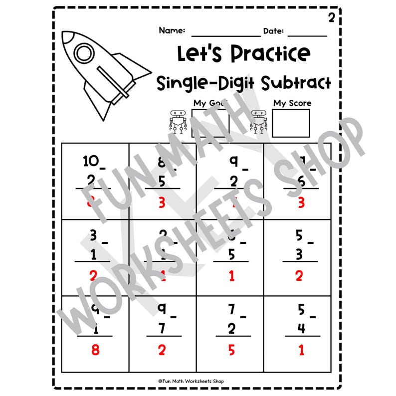 30 Math Worksheets-printable Subtraction up to 10 Maths Worksheets ...