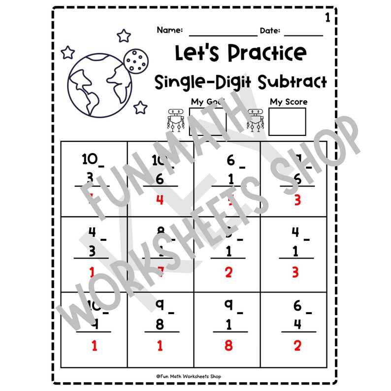 30 Math Worksheets-printable Subtraction up to 10 Maths Worksheets ...