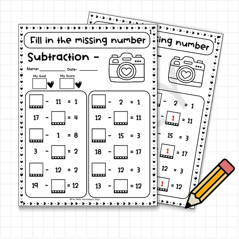 Valentine Math Worksheets: Fill in the Missing Number, Addition ...