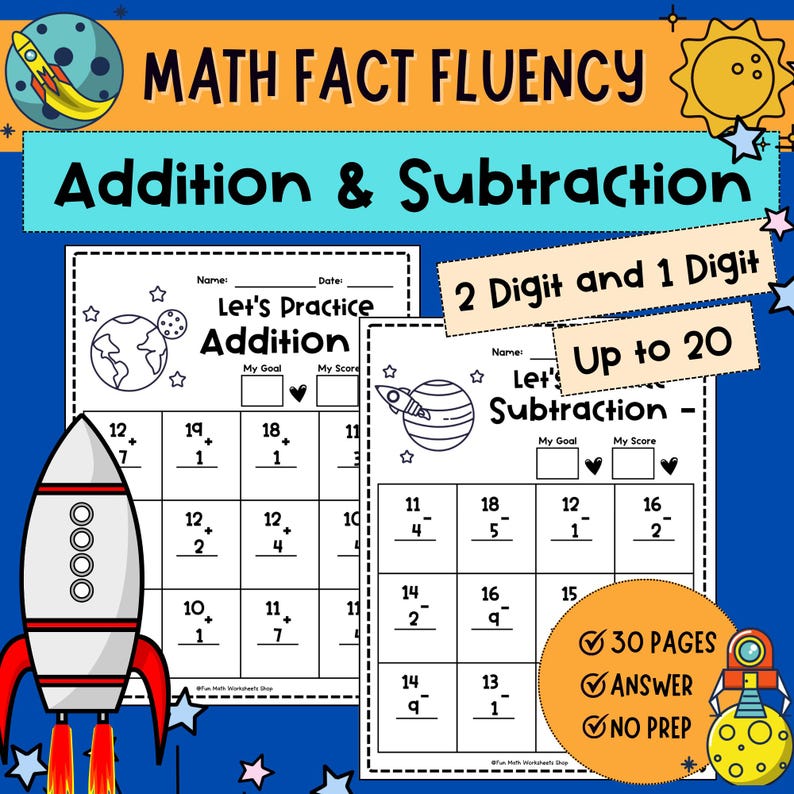 30 Math Worksheets-printable Addition and Subtraction to 20 Maths ...