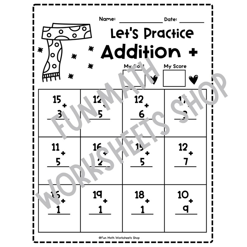 Winter Math Worksheets: Addition & Subtraction to 20 (PDF) - Etsy