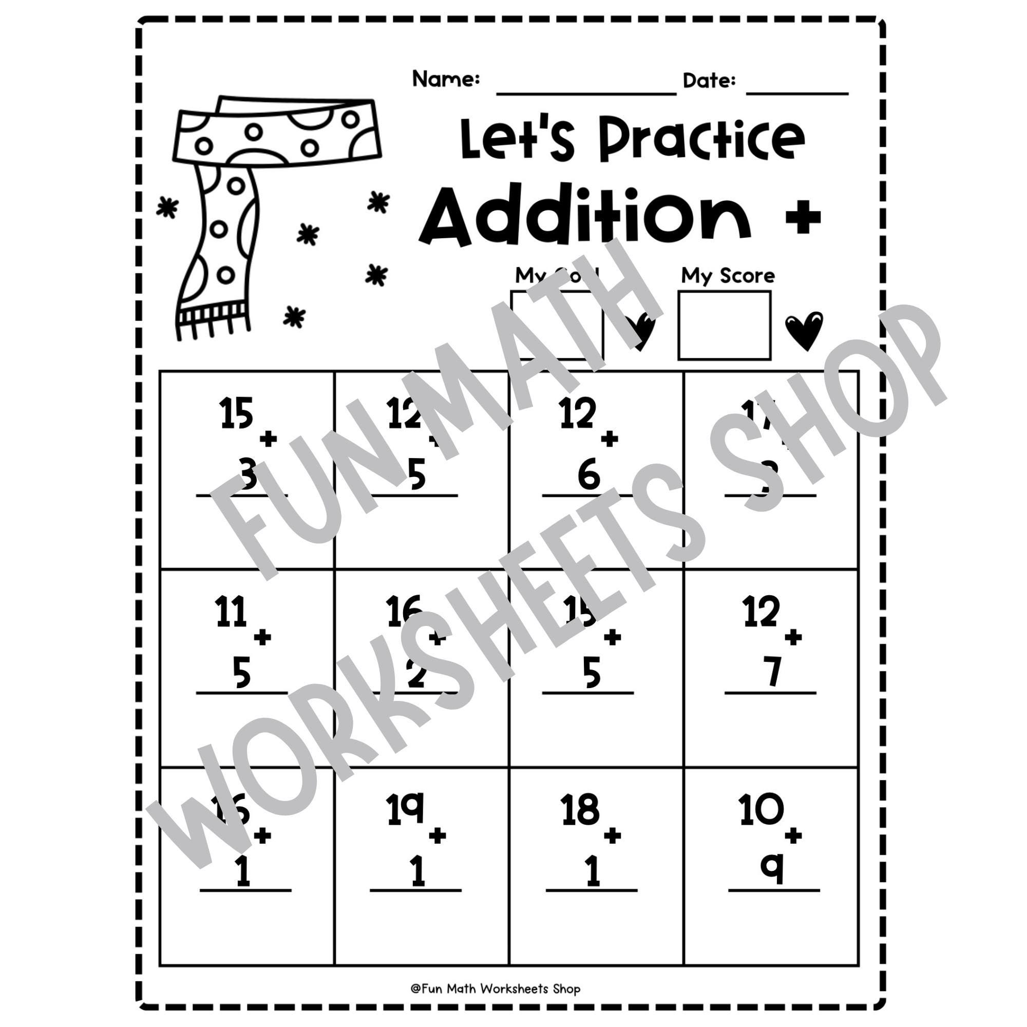 Winter Math Worksheets: Addition & Subtraction to 20 (PDF) - Etsy