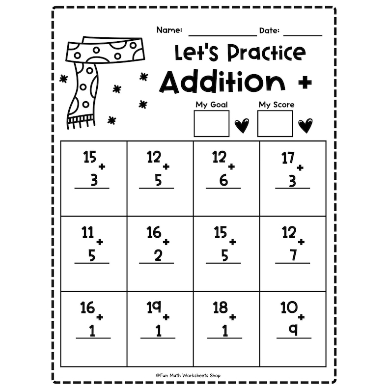 30 Math Worksheets-printable Addition and Subtraction to 20 Winter ...