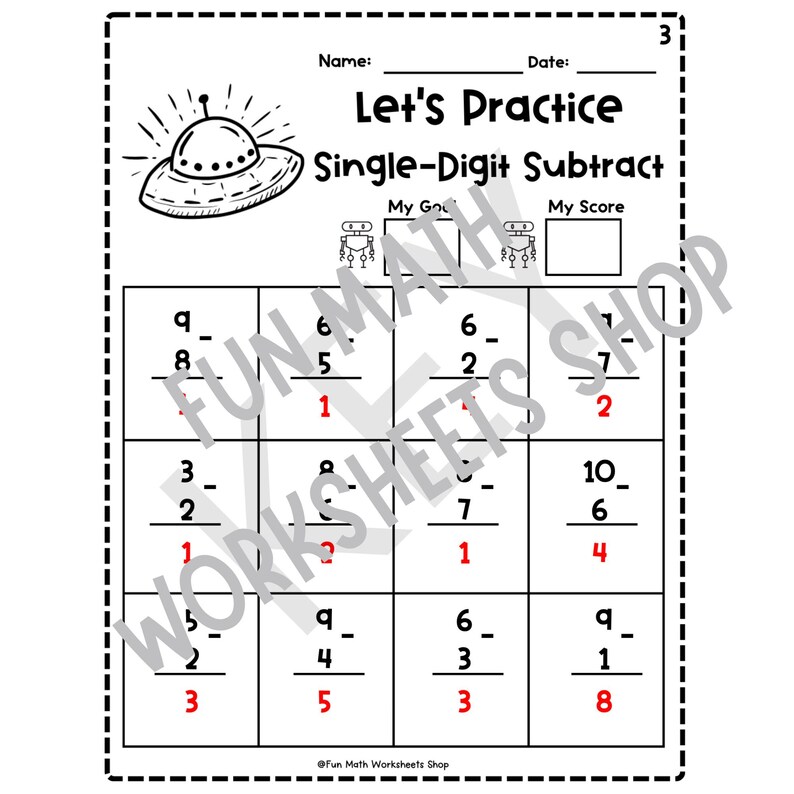 30 Math Worksheets-printable Subtraction up to 10 Maths Worksheets ...