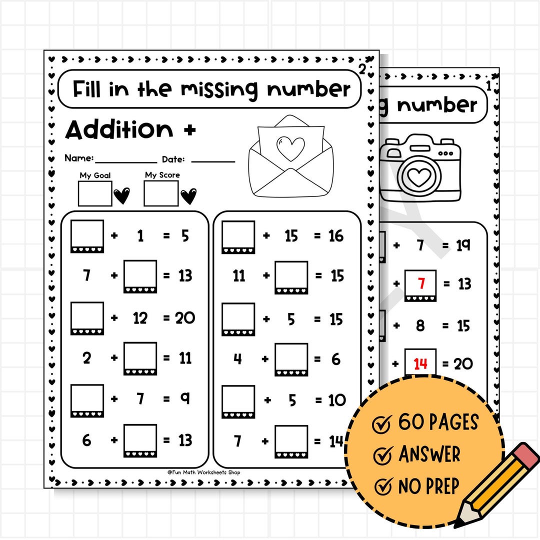 60 Printable Addition and Subtraction Fill in the Blanks Worksheets ...