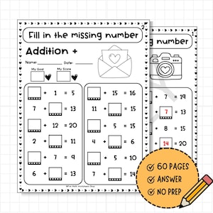60 Printable Addition and Subtraction Fill in the Blanks Worksheets ...