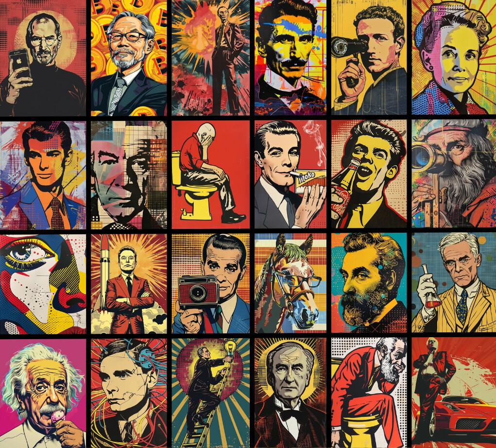 60-pack of Printable Designs in Pop-art Style Famous Inventors Art ...
