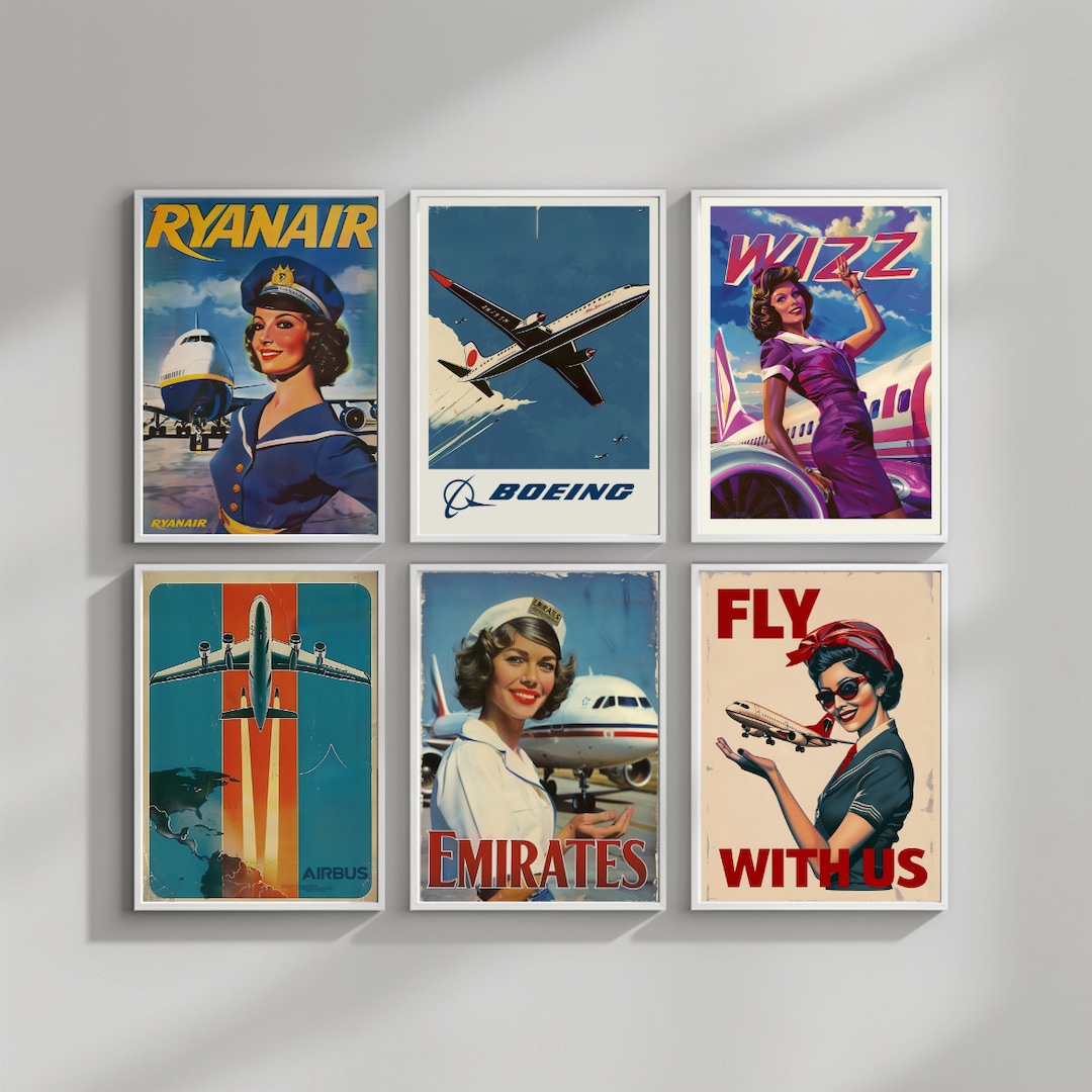 Retro Aviation Poster Bundle: 20 Premium Vintage Prints Inspired by Mid ...