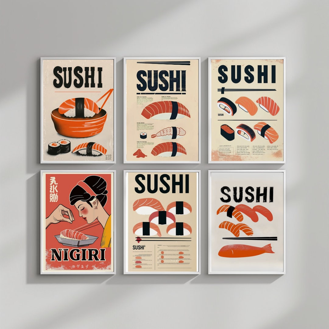 Sushi Poster Bundle for Kitchen and Restaurant Décor - 7 Premium Art ...
