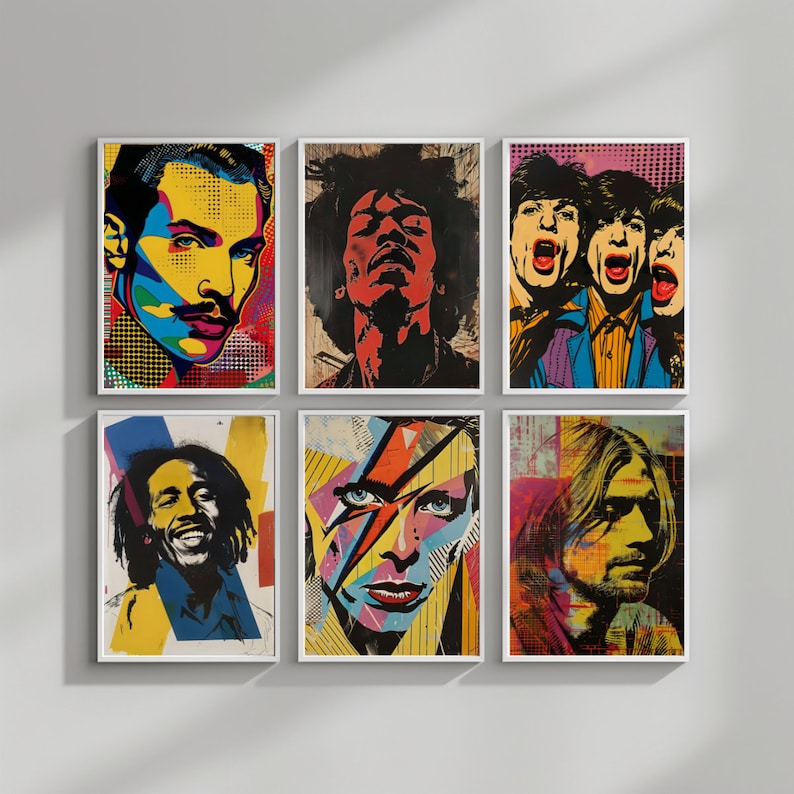 120-pack of Printable Designs in Pop-art Style Musicians of 20th ...