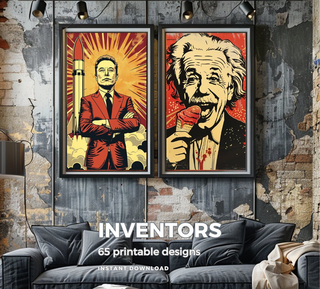 60-pack of Printable Designs in Pop-art Style Famous Inventors Art ...