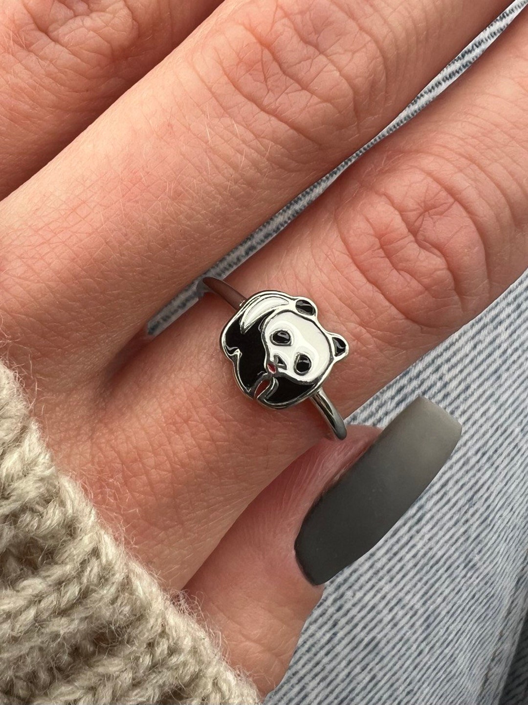 A Ring in the Shape of a Panda,minimalist Ring,adjustable Silver Ring ...