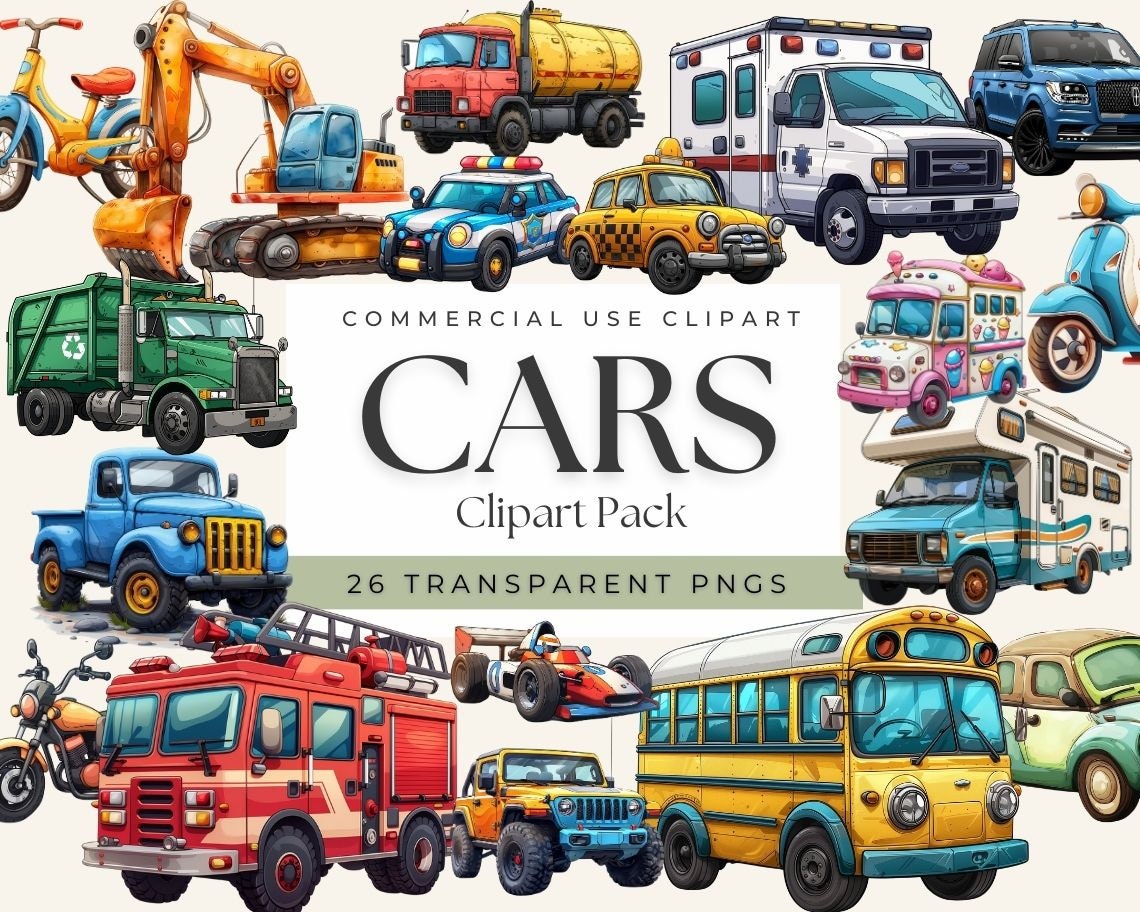 Cars Clipart Bundle for Kids Cars Birthday Party Decoration Kids ...