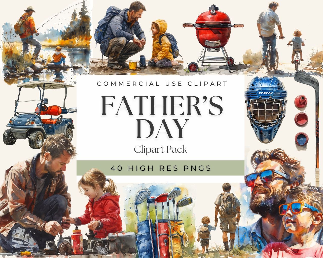 Father's Day Watercolor Clipart Gift for Dad Printable Father's Day ...