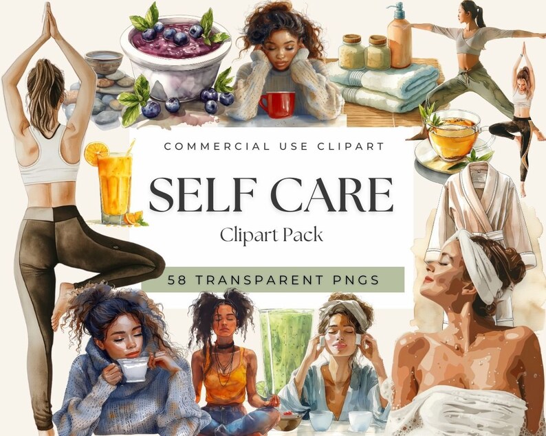Watercolor Self Care Clipart Set: Spa, Yoga, and Beauty Graphics ...