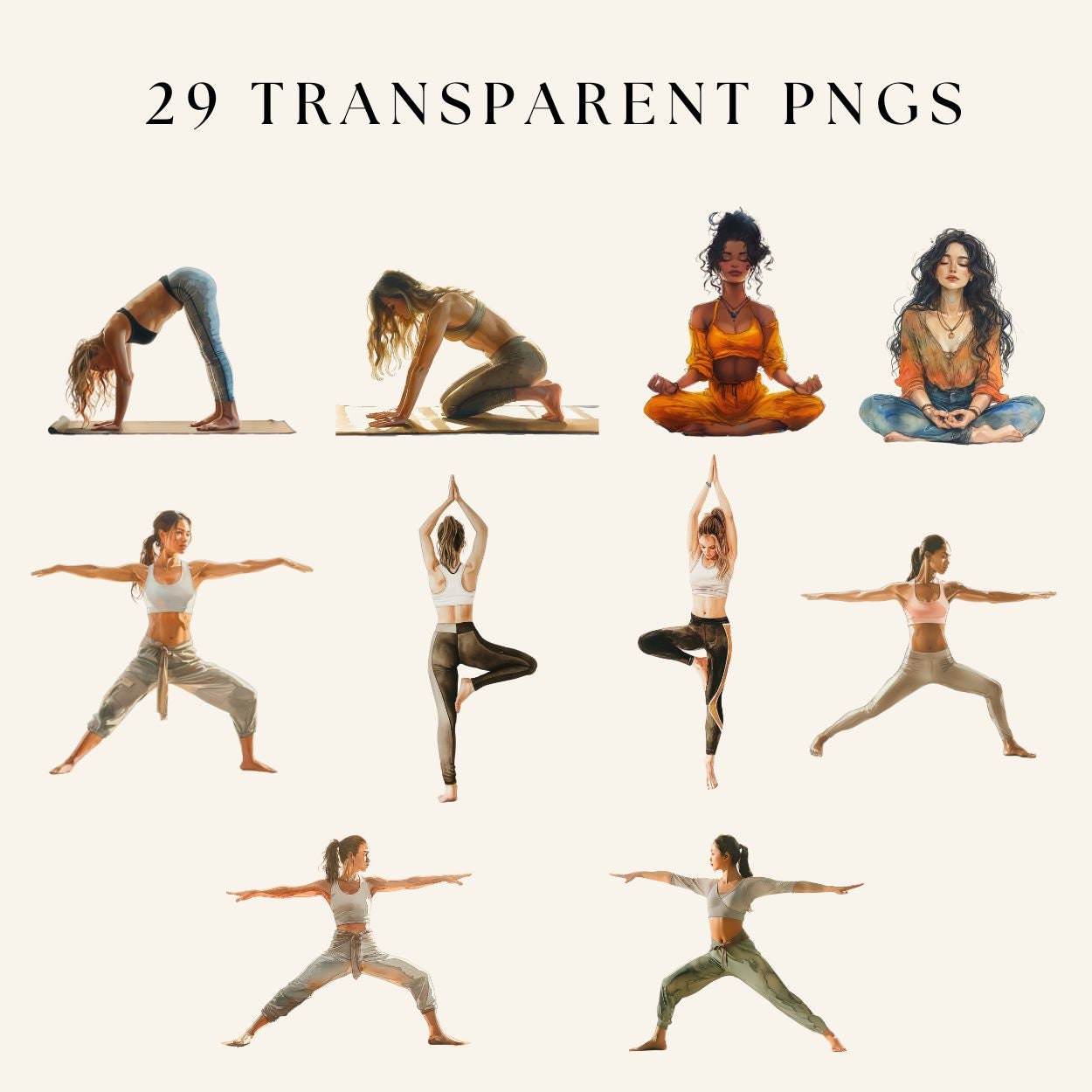 Yoga Watercolor Clipart Fitness Girls Yoga Poses Digital Download ...