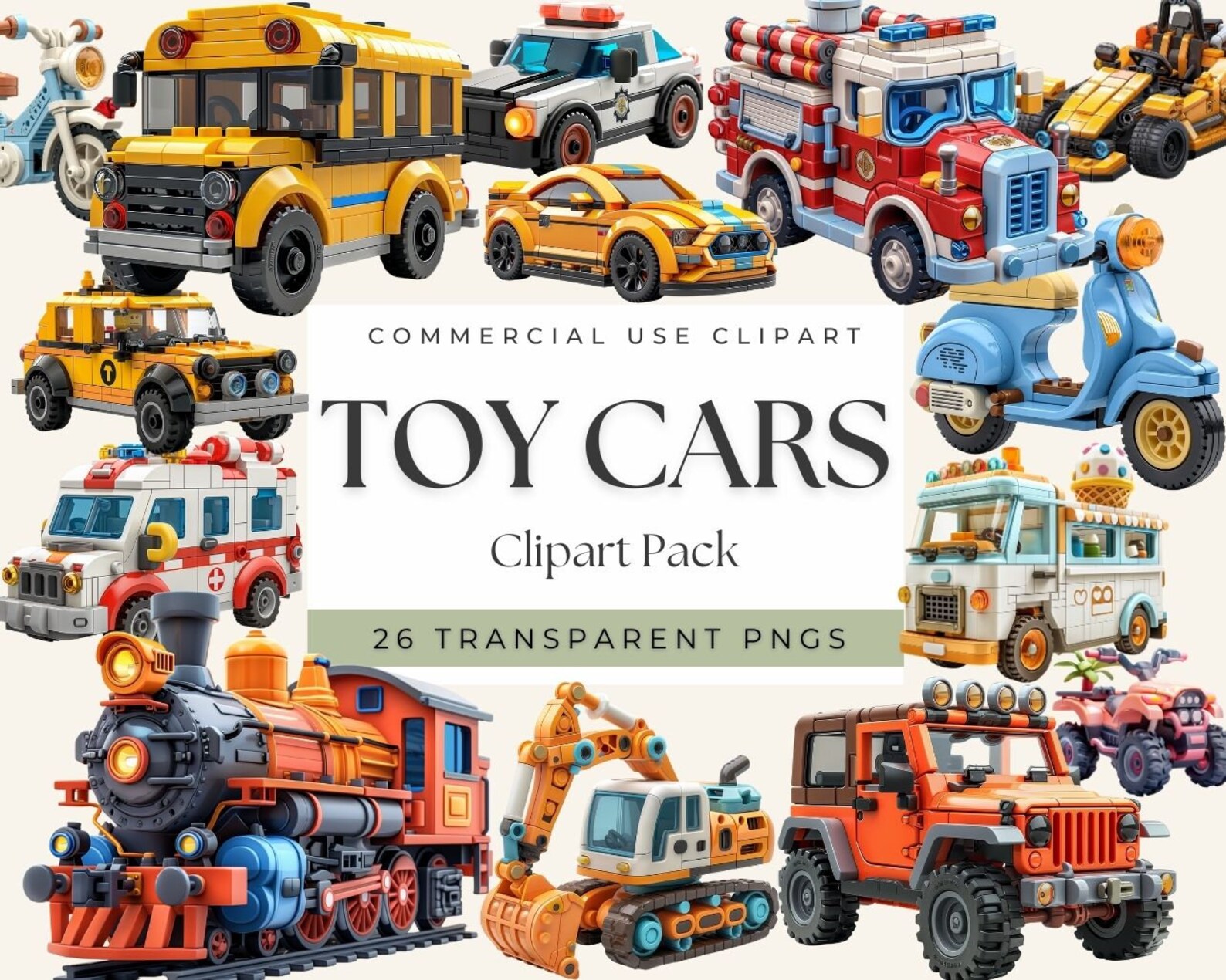 Cars Clipart Bundle Toy Car Art for Kids Cars Birthday Party Decoration ...