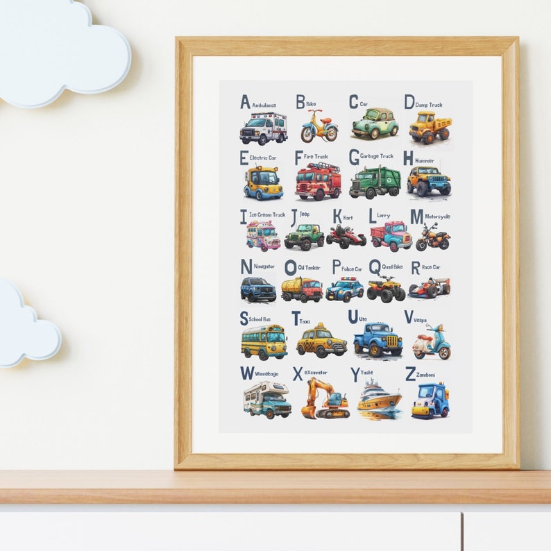 Cars Alphabet Learning Poster Printable for Preschool Classroom ...