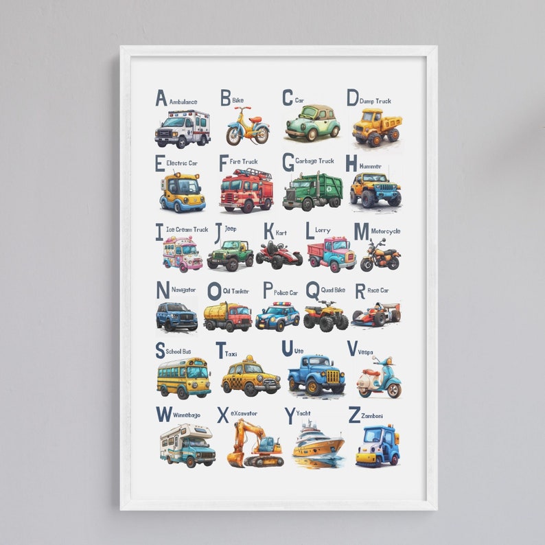 Cars Alphabet Learning Poster Printable for Preschool Classroom ...