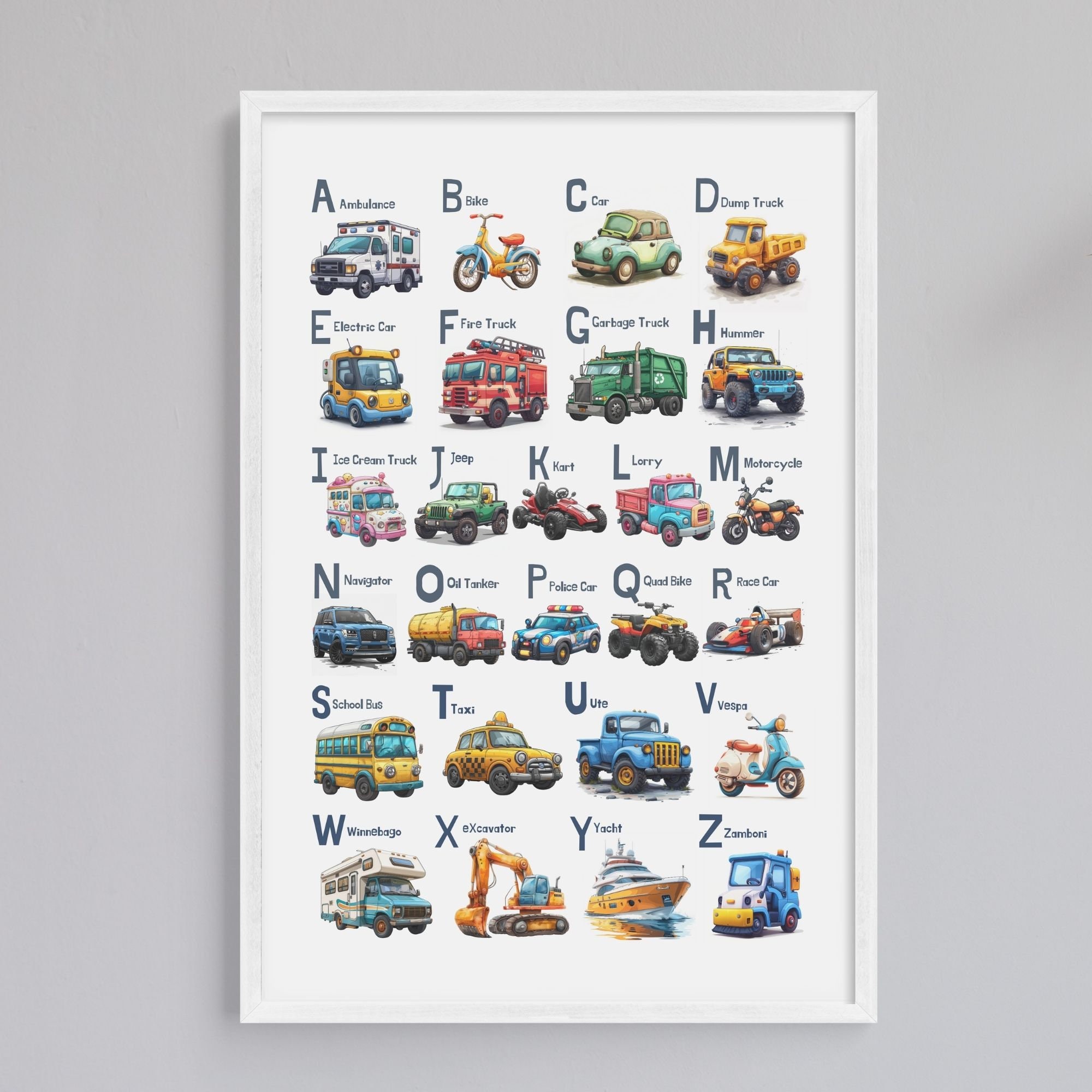 Cars Alphabet Learning Poster Printable for Preschool Classroom ...