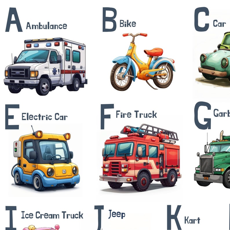 Cars Alphabet Learning Poster Printable for Preschool Classroom ...
