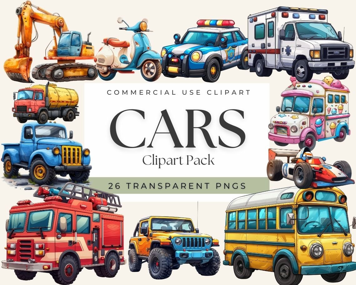 Cars Clipart Bundle for Kids Cars Birthday Party Decoration Kids ...