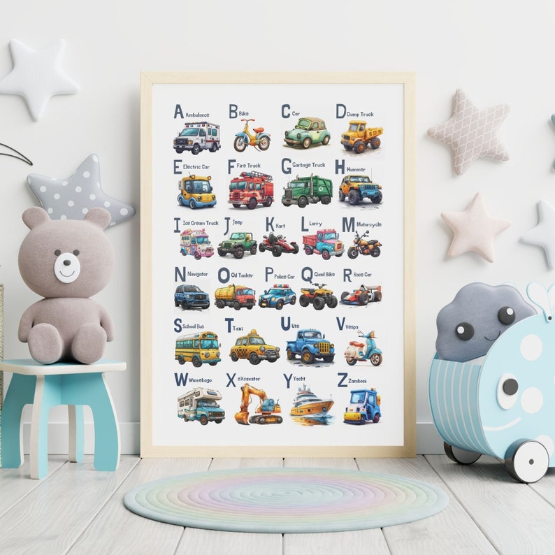 Cars Alphabet Learning Poster Printable for Preschool Classroom ...